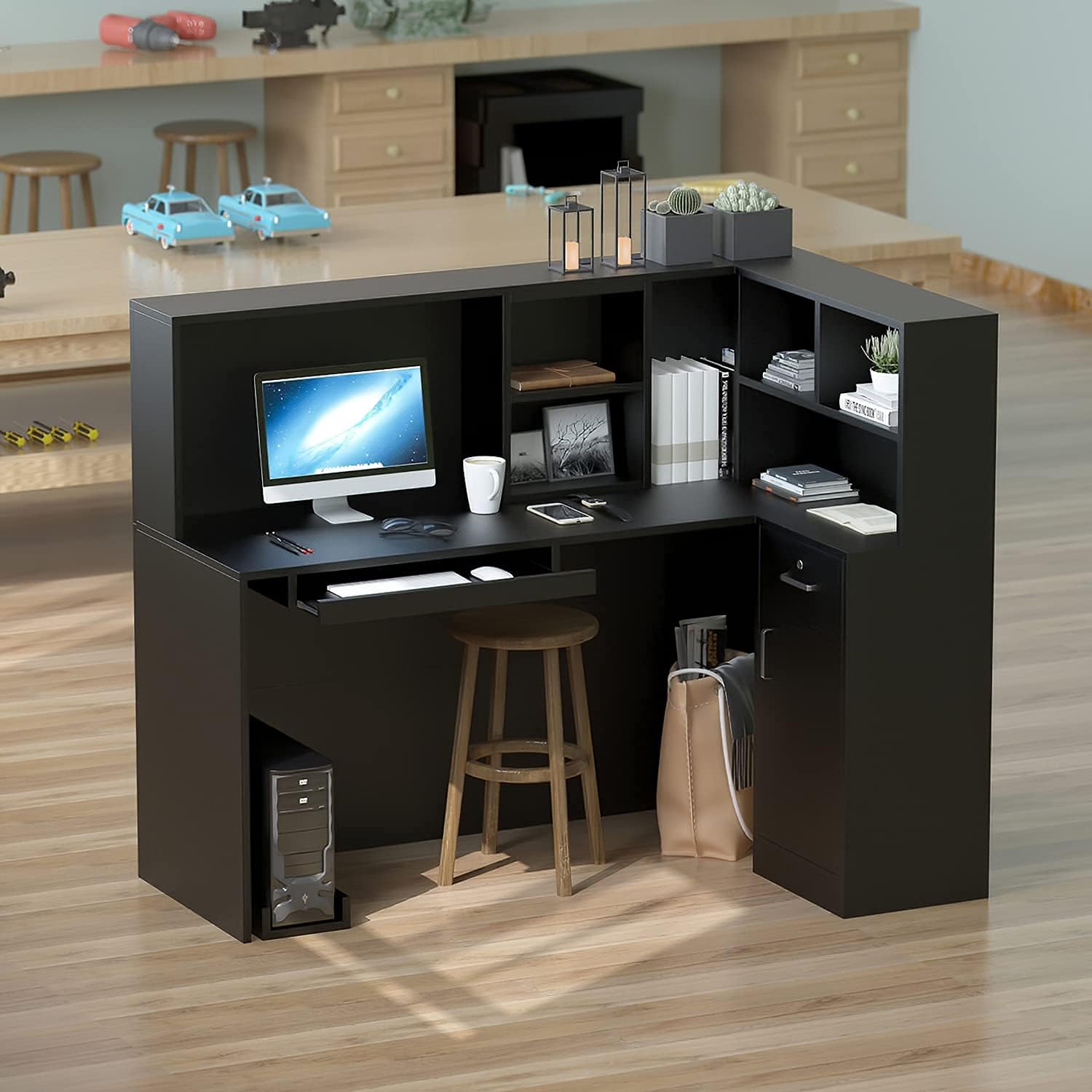 Amazon.com: Homsee Reception Desk L-Shaped Office Desk with Counter, 1 ...