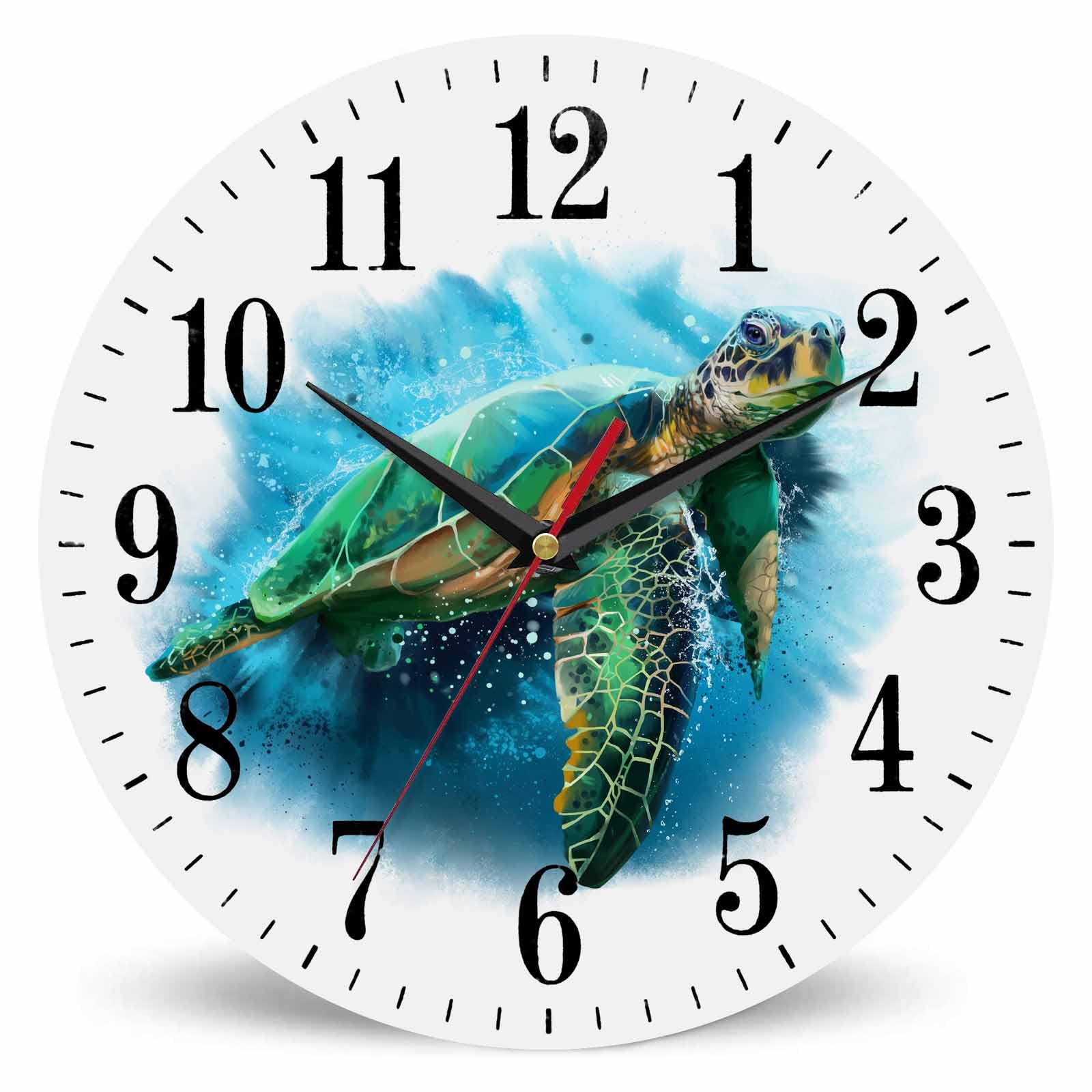 Amazon.com: Mxocom Big Sea Turtle Wall Clock Watercolor Ocean Animal ...