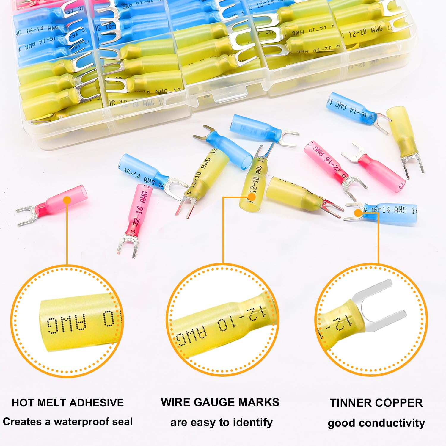 Snapklik.com : 100PCS Heat Shrink Fork Spade Connectors 22-16/16-14/12 ...