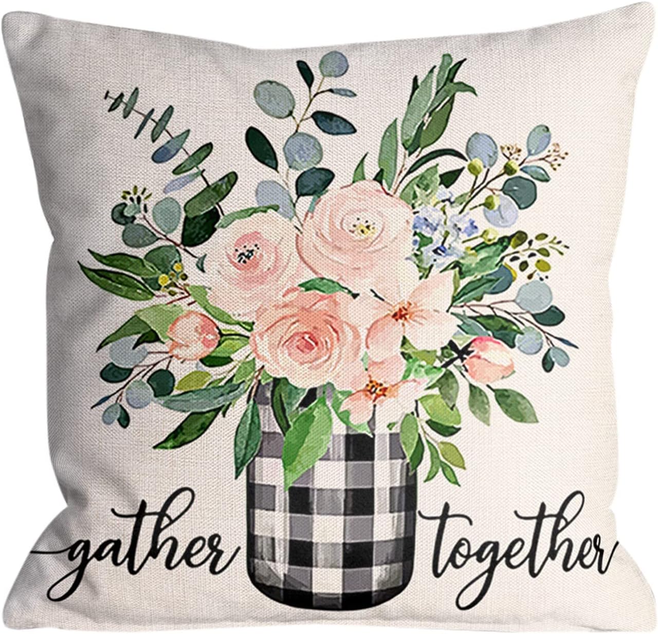 Amazon.com: Throw Pillow Covers Spring Pillow Case Bloom Floral Buffalo ...