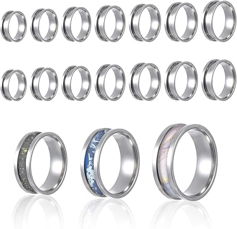 Amazon.com: Ring Blanks, 14 Pcs Stainless Steel Finger Rings Grooved ...