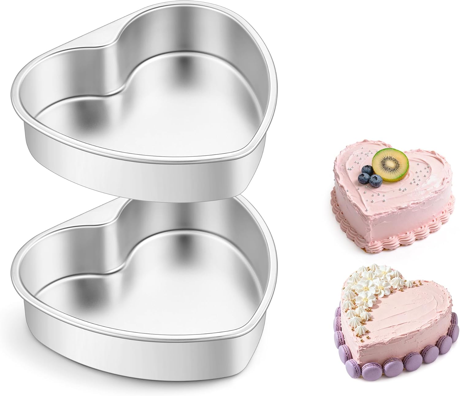 Amazon.com: E-far 8 Inch Heart Cake Pan, 2Pcs Stainless Steel Heart ...