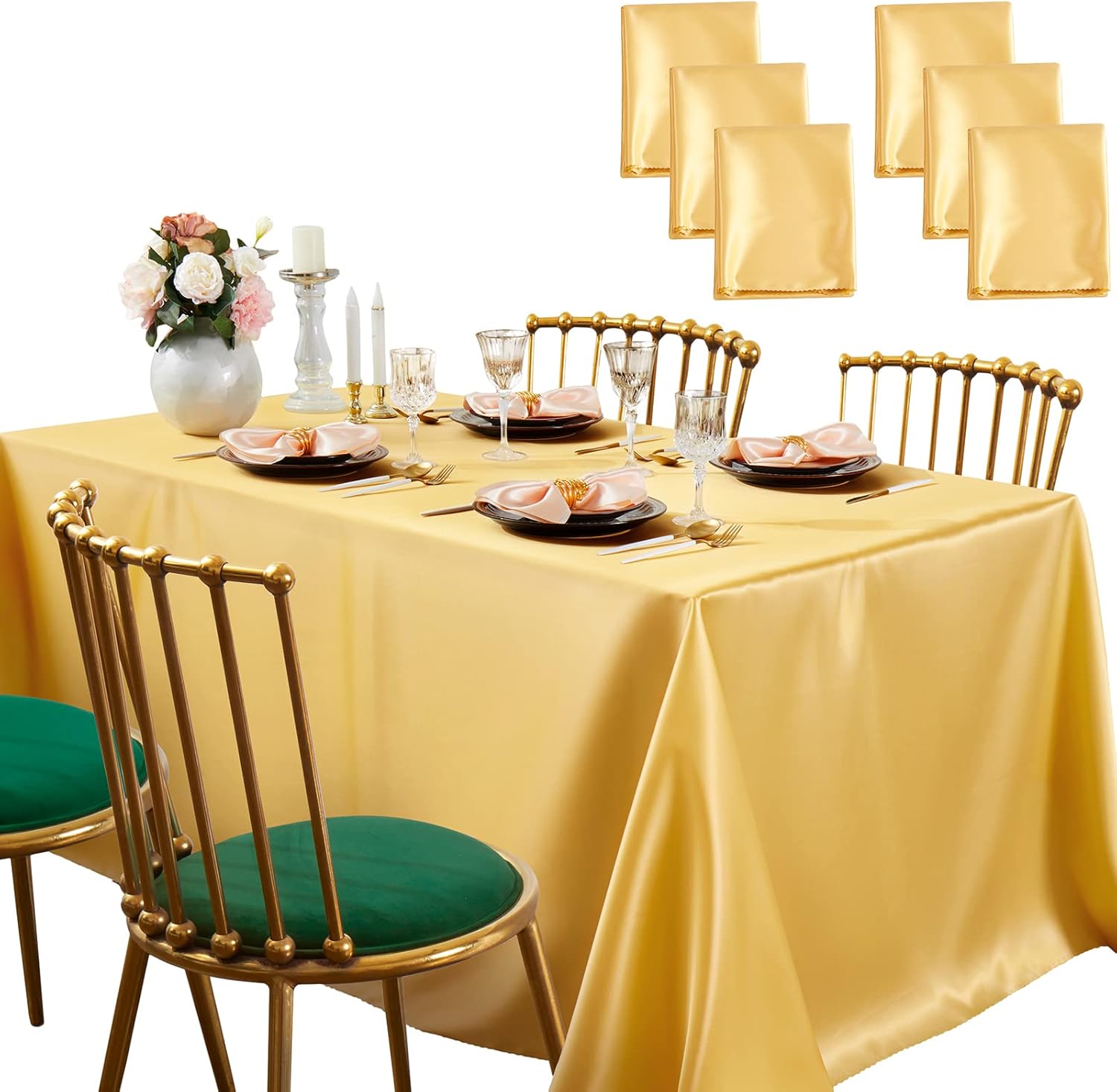 Amazon.com: SiinvdaBZX 6 Pack Gold Satin Tablecloth 108 x 54 Inch, Bright Smooth Dining Table ...