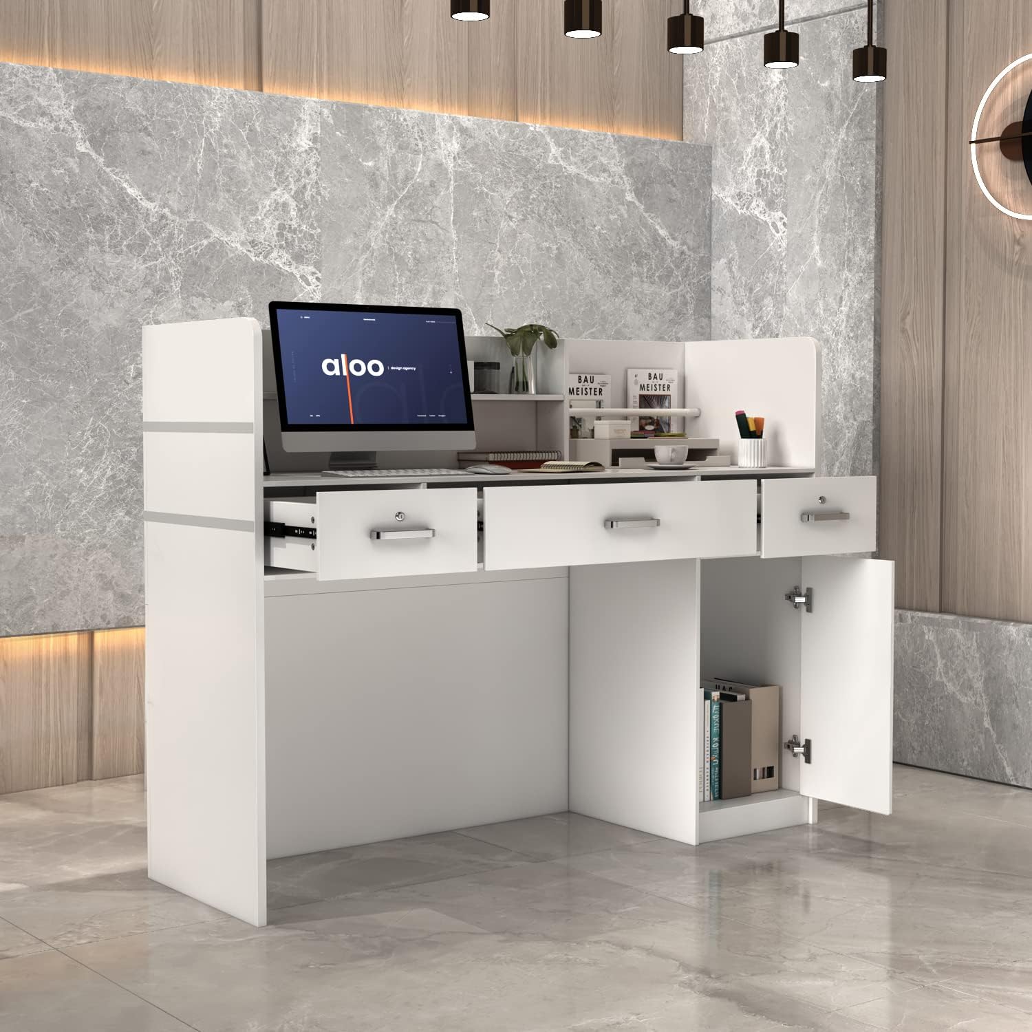 Amazon.com: AIEGLE Reception Desk with Counter Drawers & Storage ...