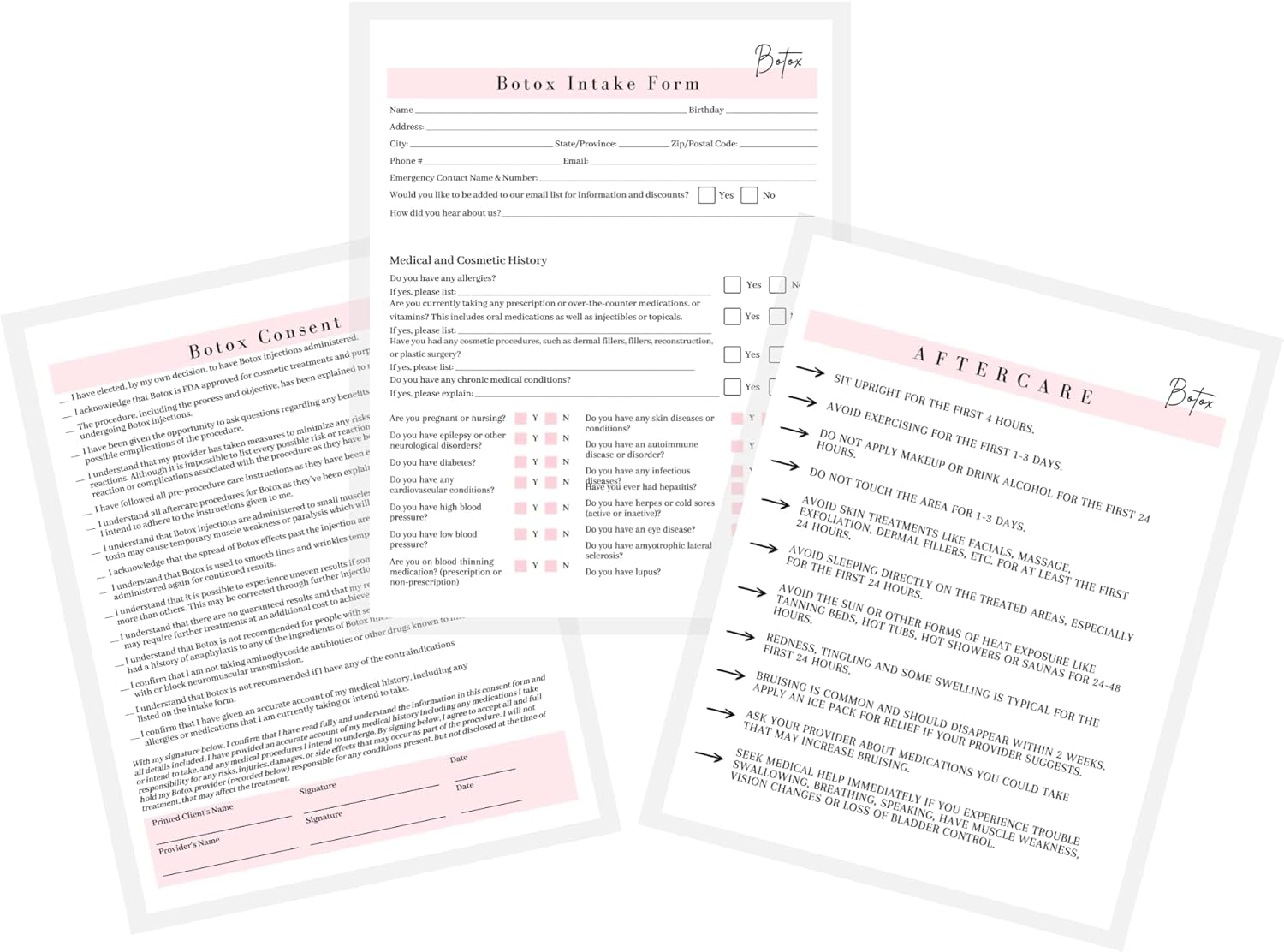 Botox Intake, Consent, and Aftercare Form | 75 Pack | 8.5 x 11" A1 ...