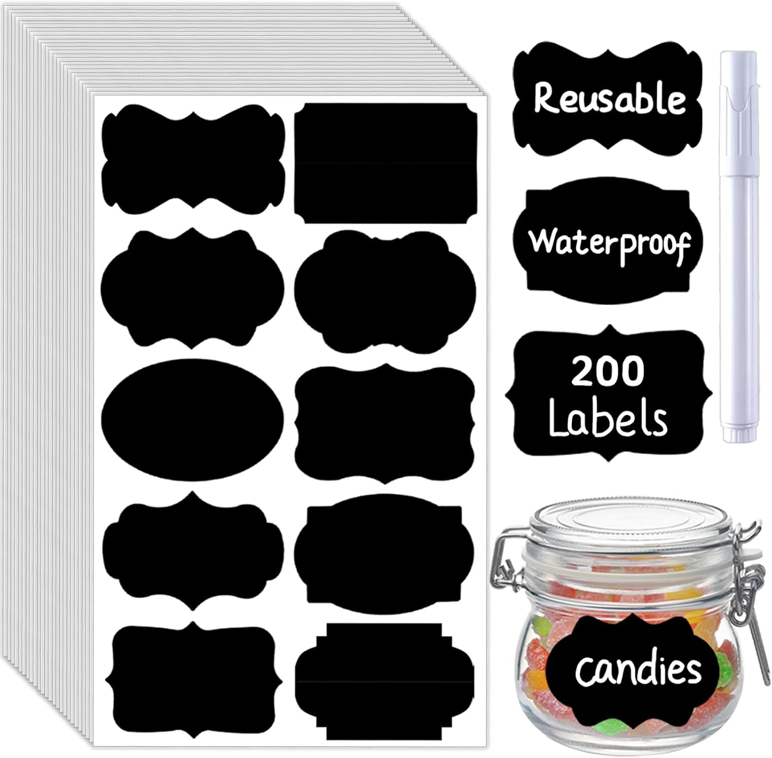 Amazon.com : 200 Pcs Chalkboard Labels,Reusable Labels with 1 Liquid ...