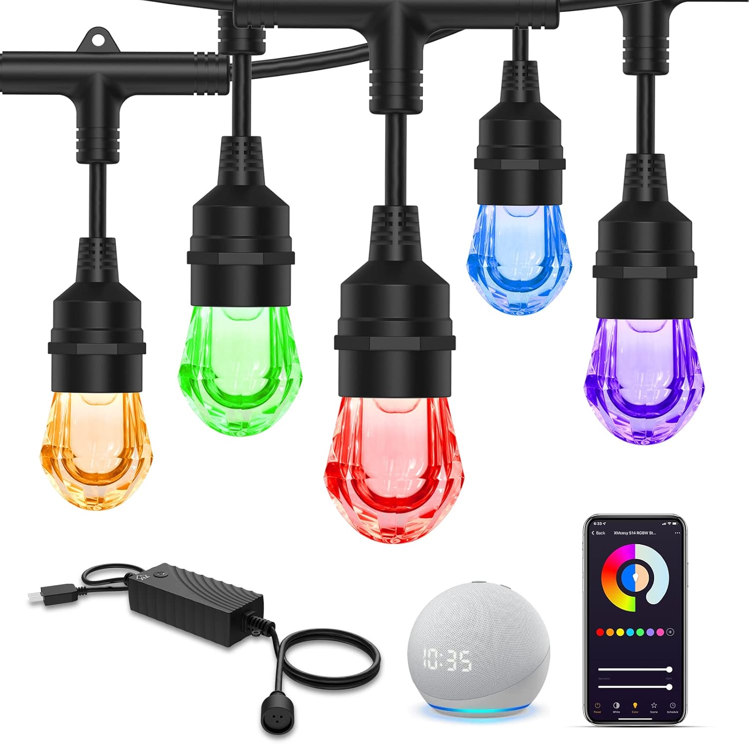 XMCOSY+ 123ft Smart RGBW String Lights, 40 LED Bulbs, WiFi & App ...