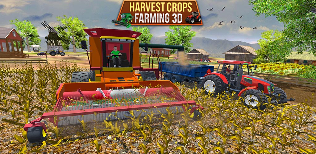 Harvest Crops Farming : Happy Harvester tractor with sharp blades ...