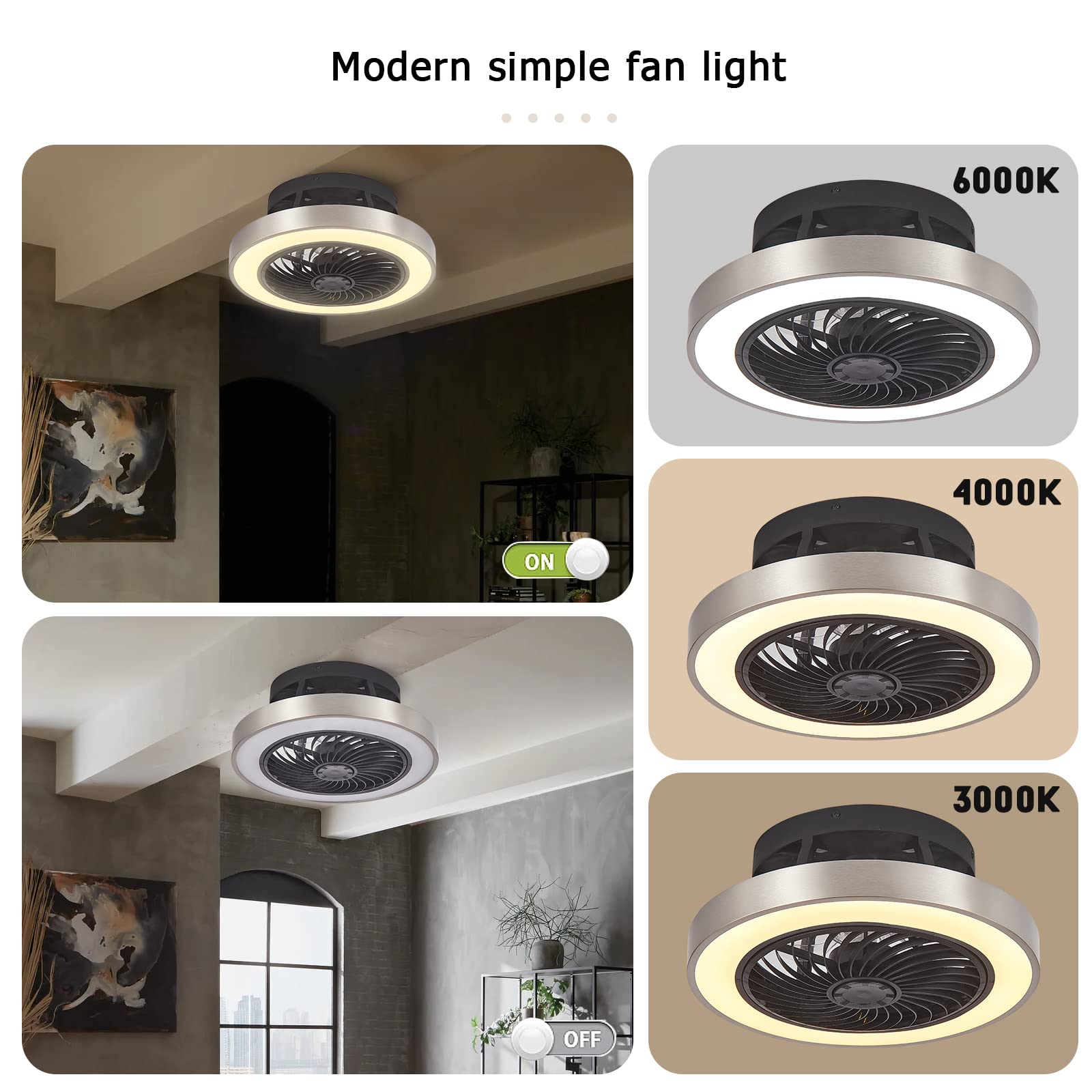 DUJAHMLAND Flush Mount Ceiling Fan with Lights, 16inch Enclosed Low ...