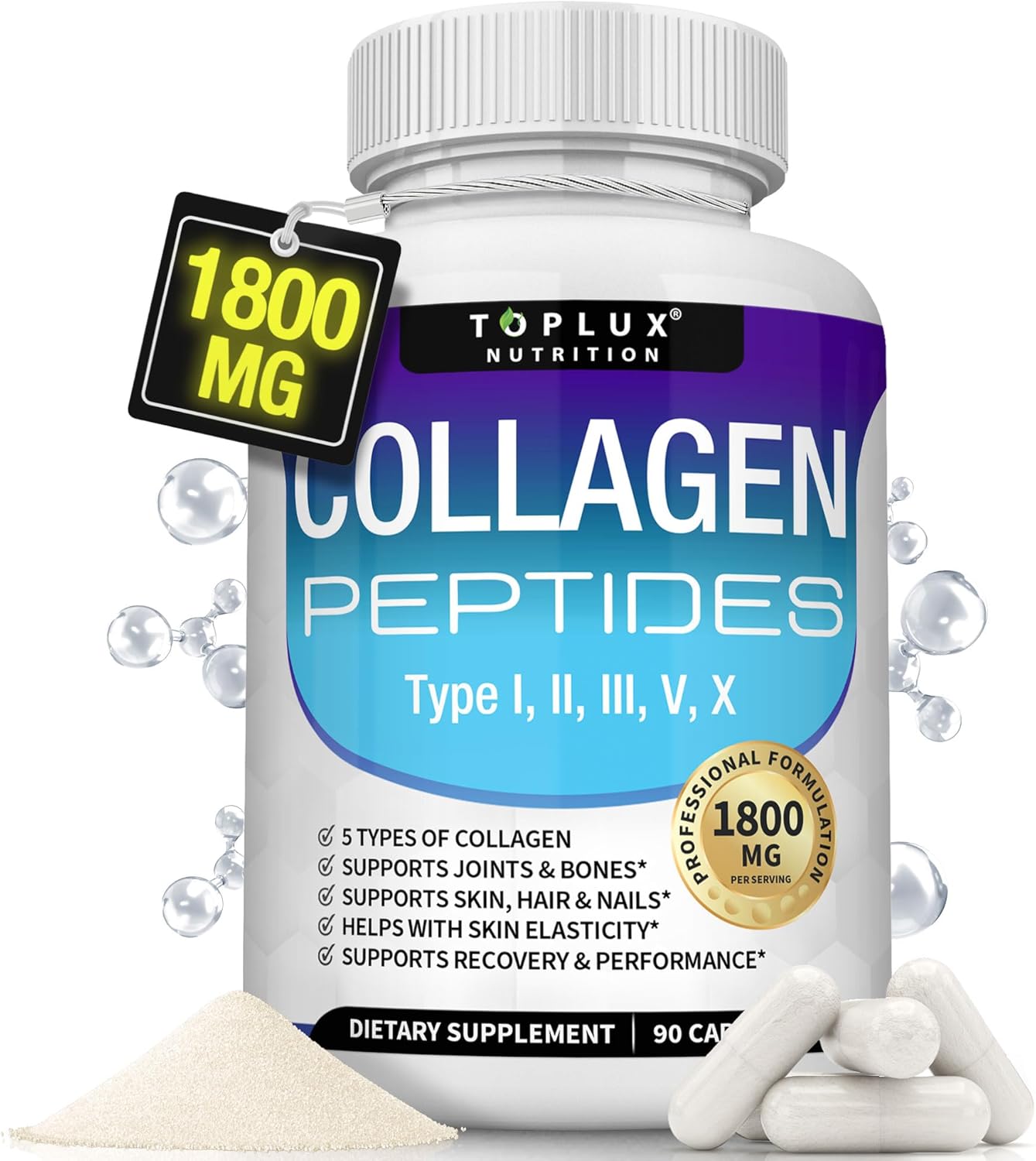 Amazon.com: Toplux Complejo de péptidos de colágeno múltiple de 1800 mg ...