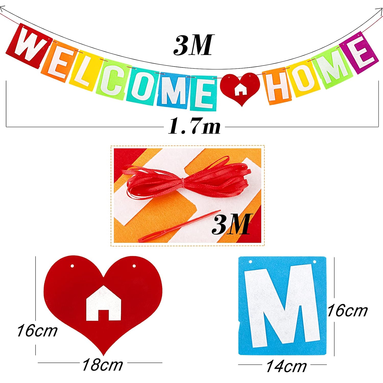 Welcome Home Felt Banner New Home Banner Premium Heart Bunting Rainbow ...