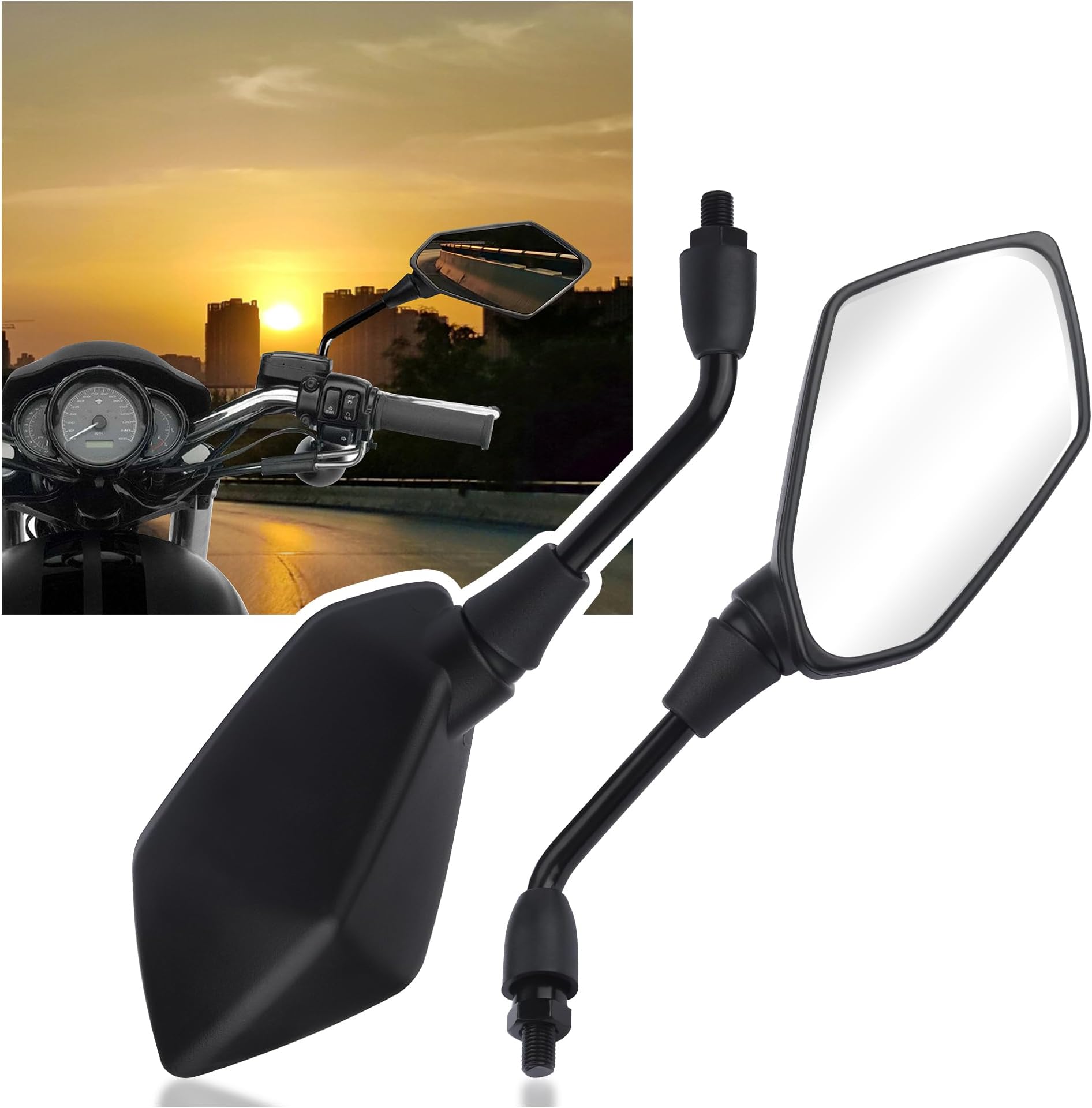 Amazon.com: Motorcycle Mirrors with 8mm & 10mm Bolt,HD+360° Adjustable ...
