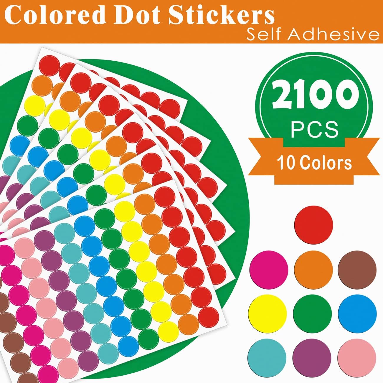 Buy 2100 PCS 3/4 Inch Dot Stickers Circle Color Coding Labels, 10 Color ...