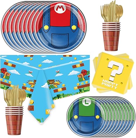 Amazon.com: 81Pcs Party Tableware Set For Super Mario, Super Brother ...