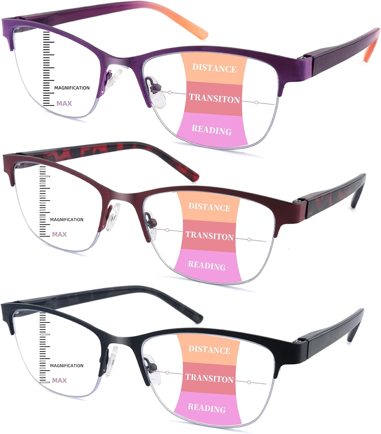 Amazon.com: LOVIVY 3 Pack Progressive Multifocus Reading Glasses for ...