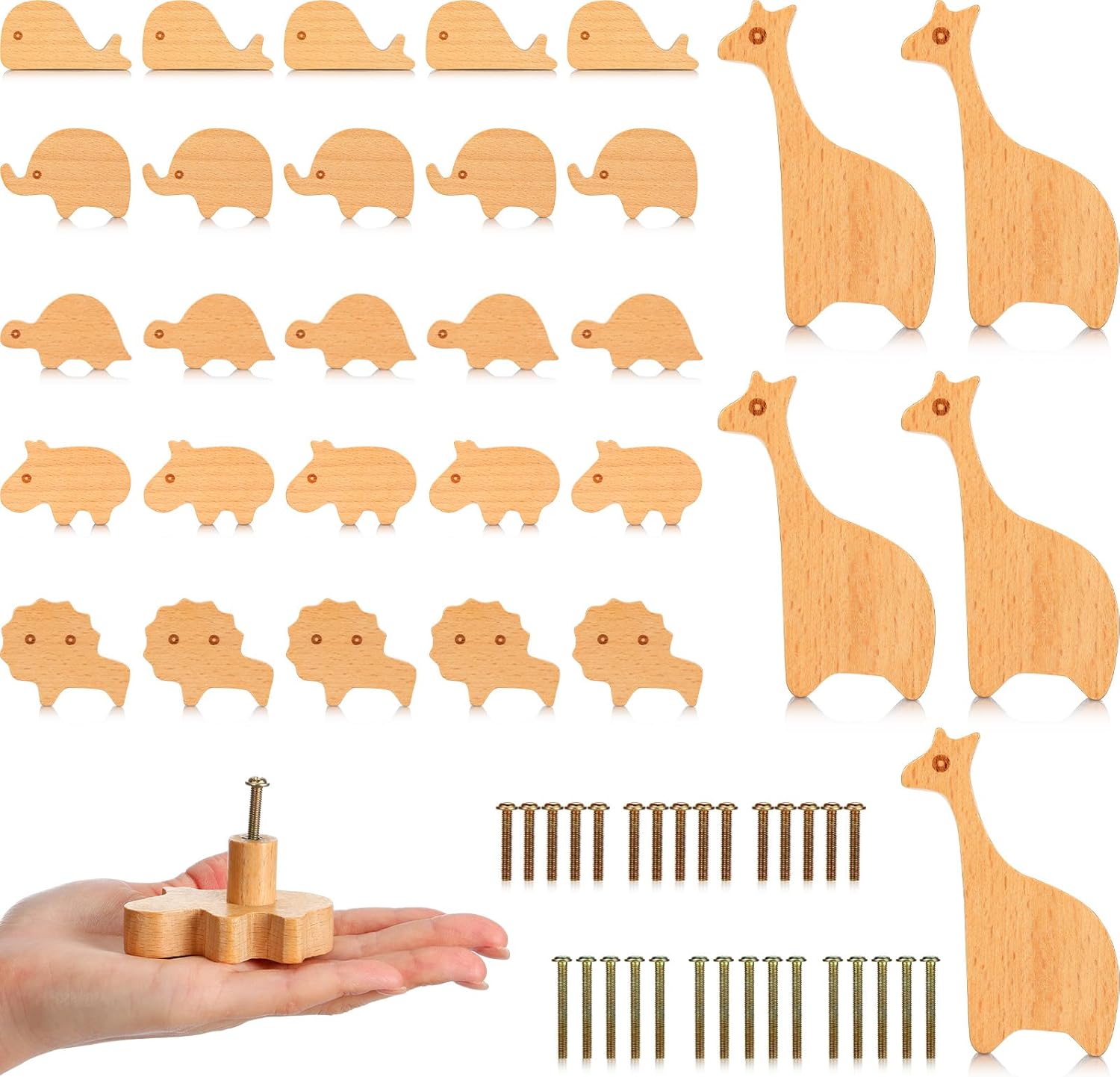 Jetec 30 Pcs Wooden Animal Cabinet Knobs Wood Closet Door Knob Dresser ...