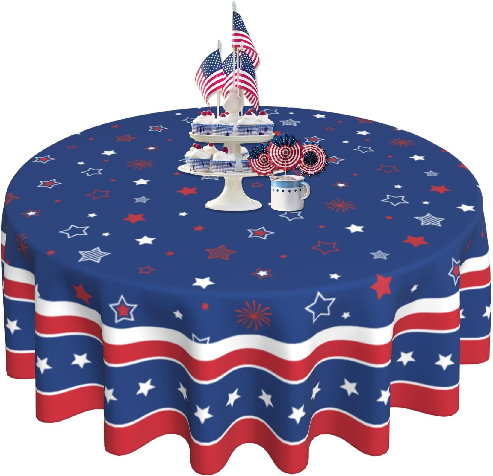Amazon.com: Patriotic Red, White and Blue Starbursts Vinyl Flannel Back ...