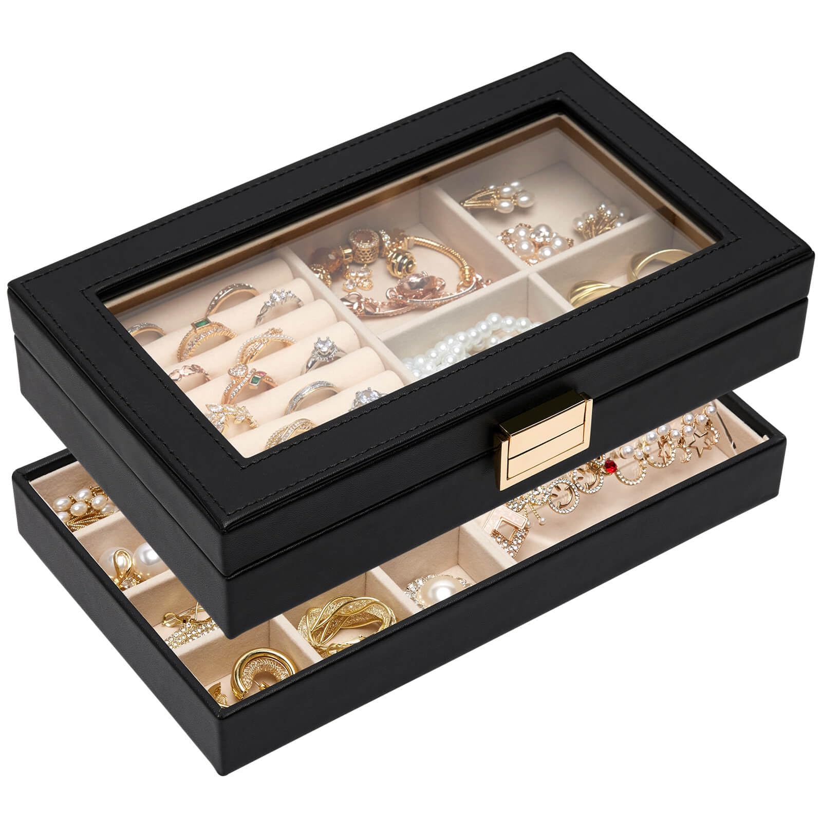 Amazon.com: Homde Jewelry Tray Stackable Jewelry Box with Glass Lid ...