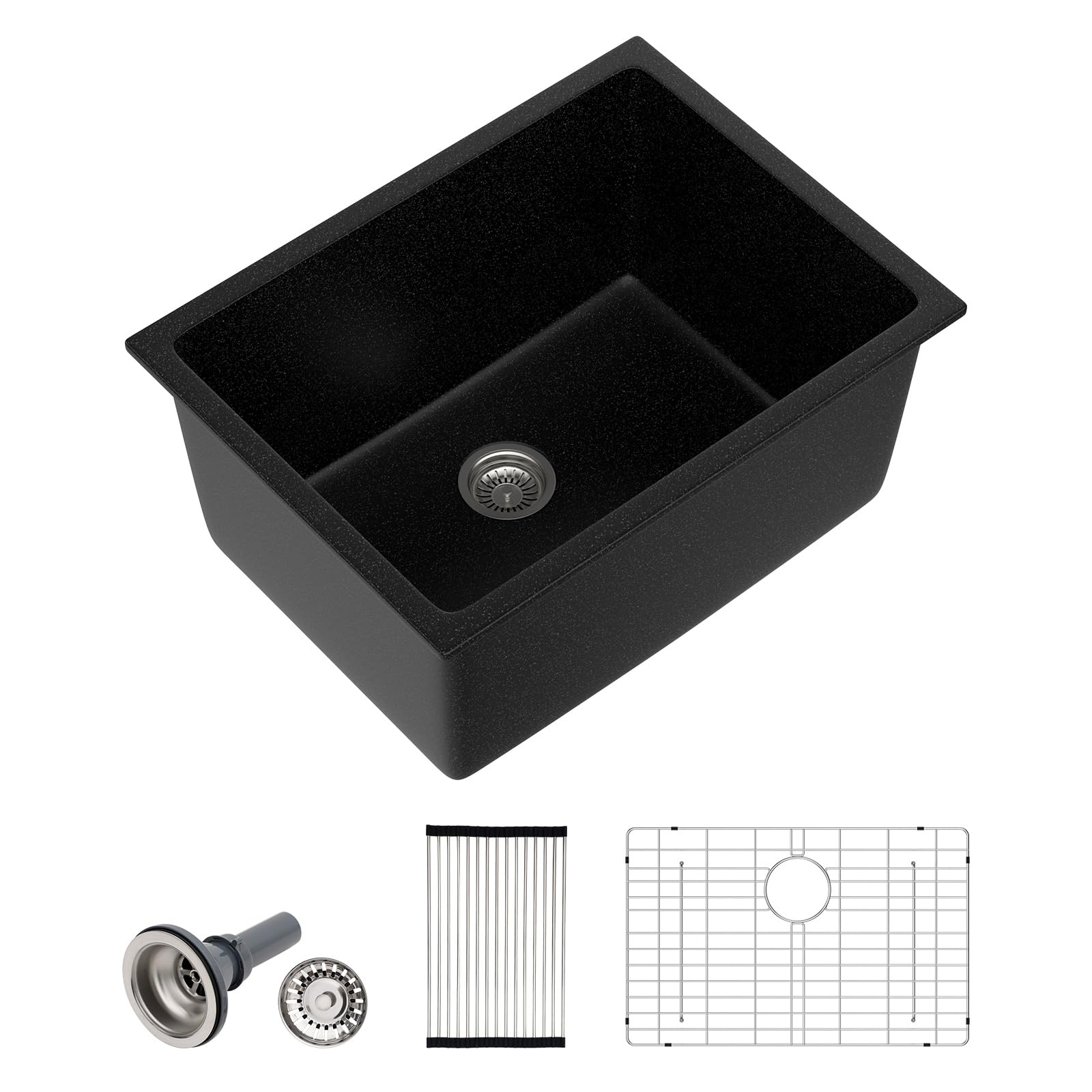 Dcolora 24 Inch Matte Black Undermount Deep Laundry Sink Single Bowl ...