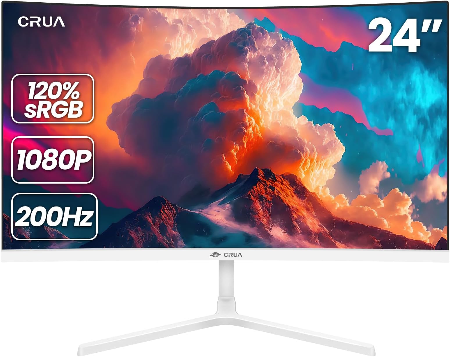 CRUA 24 Inch Curved Gaming Monitor 200Hz, FHD 1080P 120% sRGB White ...