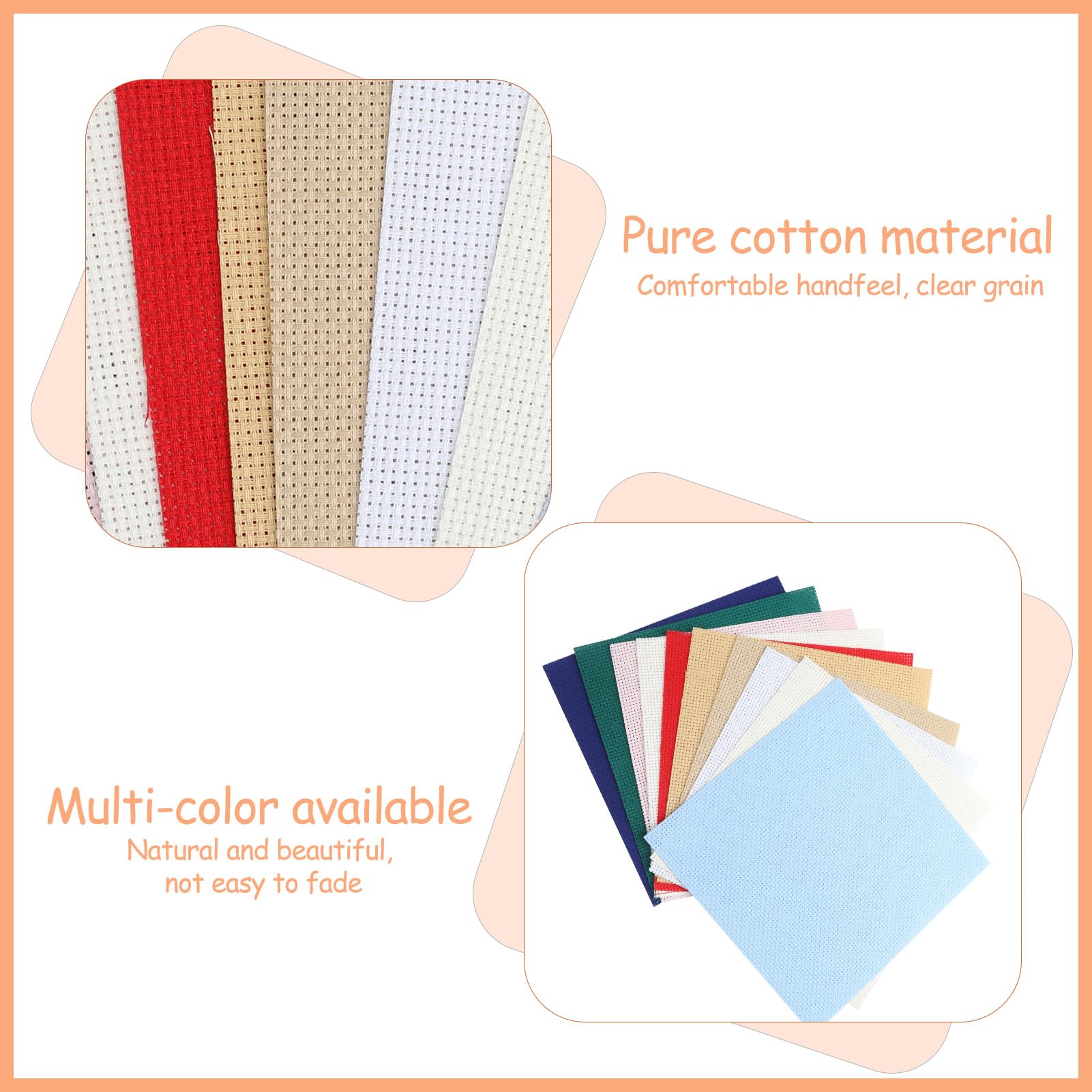 10 Pieces Aida 14 Count Cross Stitch Fabric, Multicoloured Cotton ...