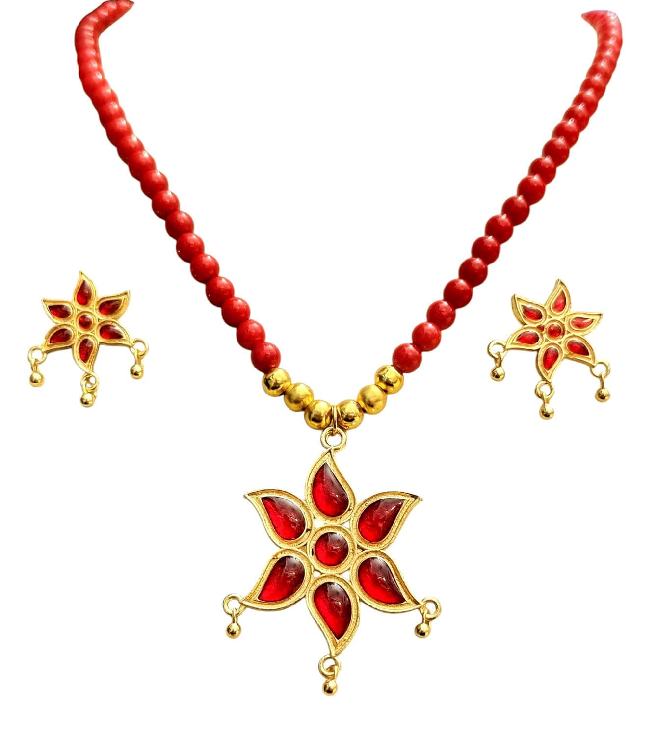 Buy Assamese Traditional Star With Red Moti Jewellery Set 2568 RED at Amazon.in