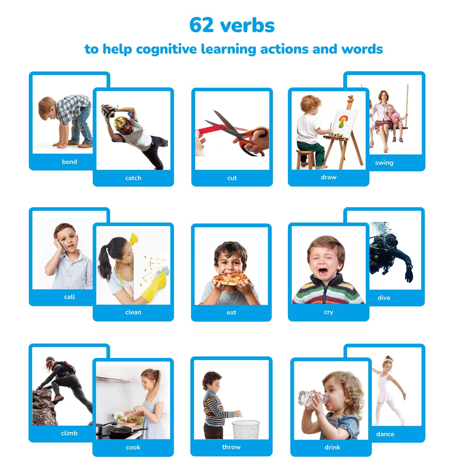 Snapklik.com : Vocabulary Builder Flash Cards, 62 Action Verbs Flash ...