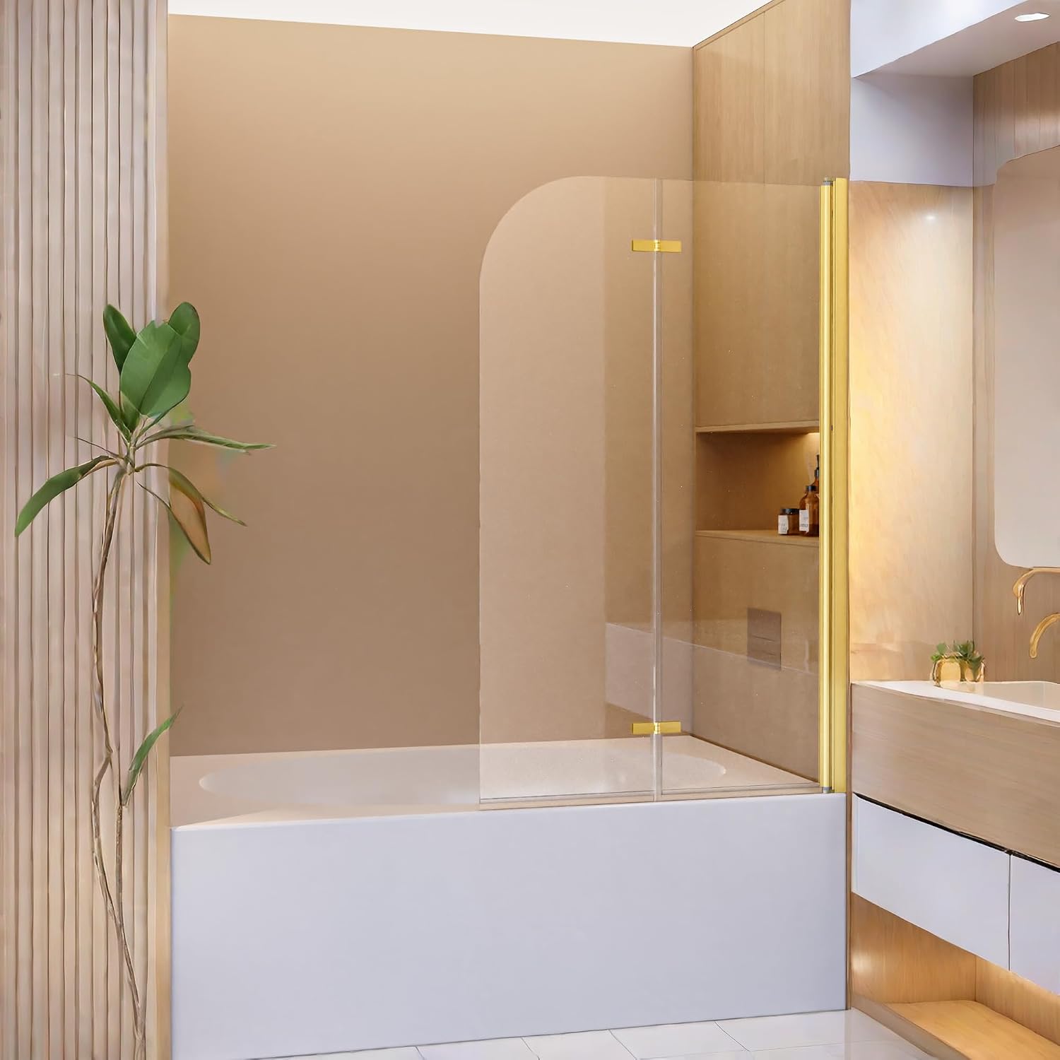 ChicFurnit Pivot Bifold Bathroom Door, 34" W x 58" H Frameless Folding ...