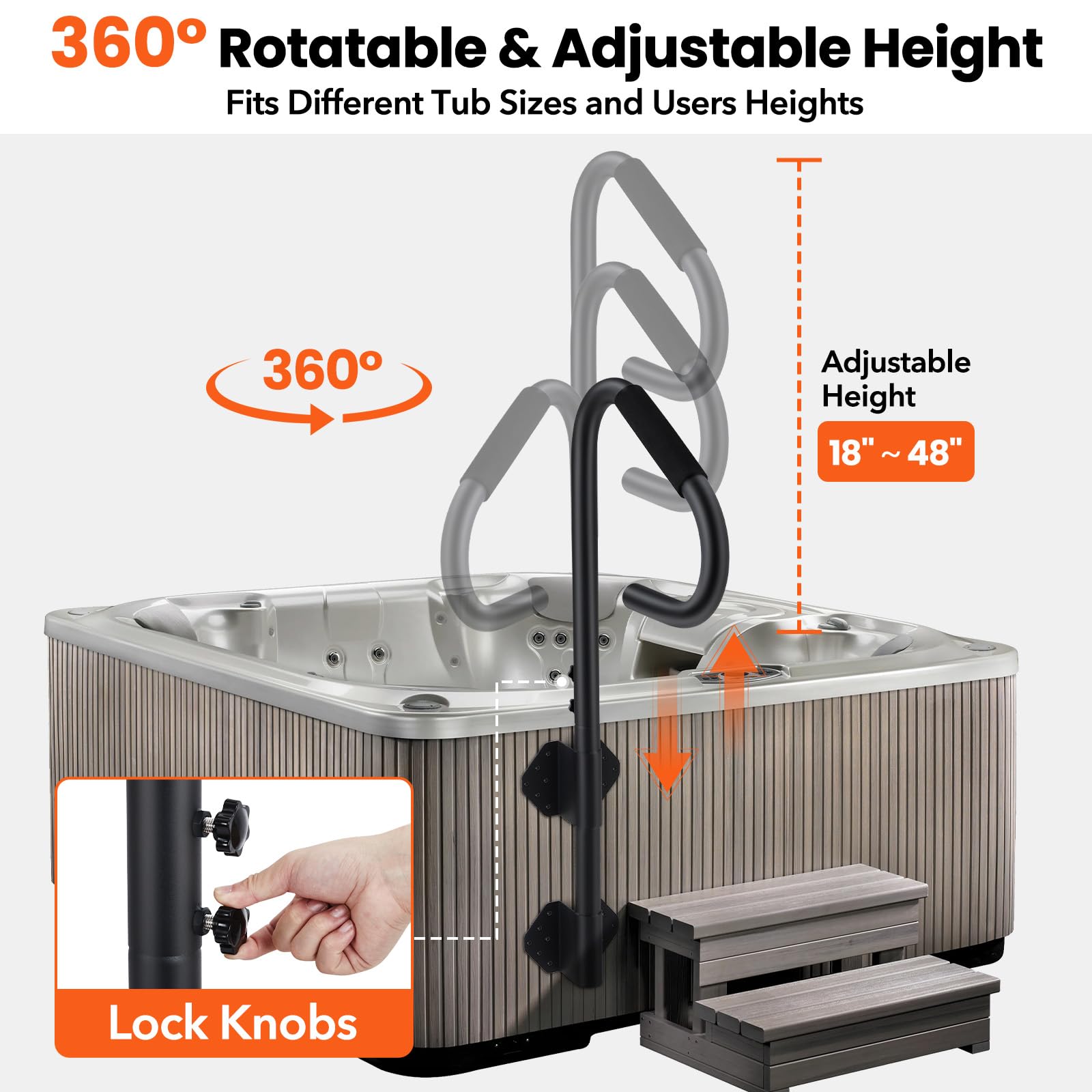 Snapklik.com : GarveeLife Hot Tub Handrail, 360 Rotatable Spa Side Handrail