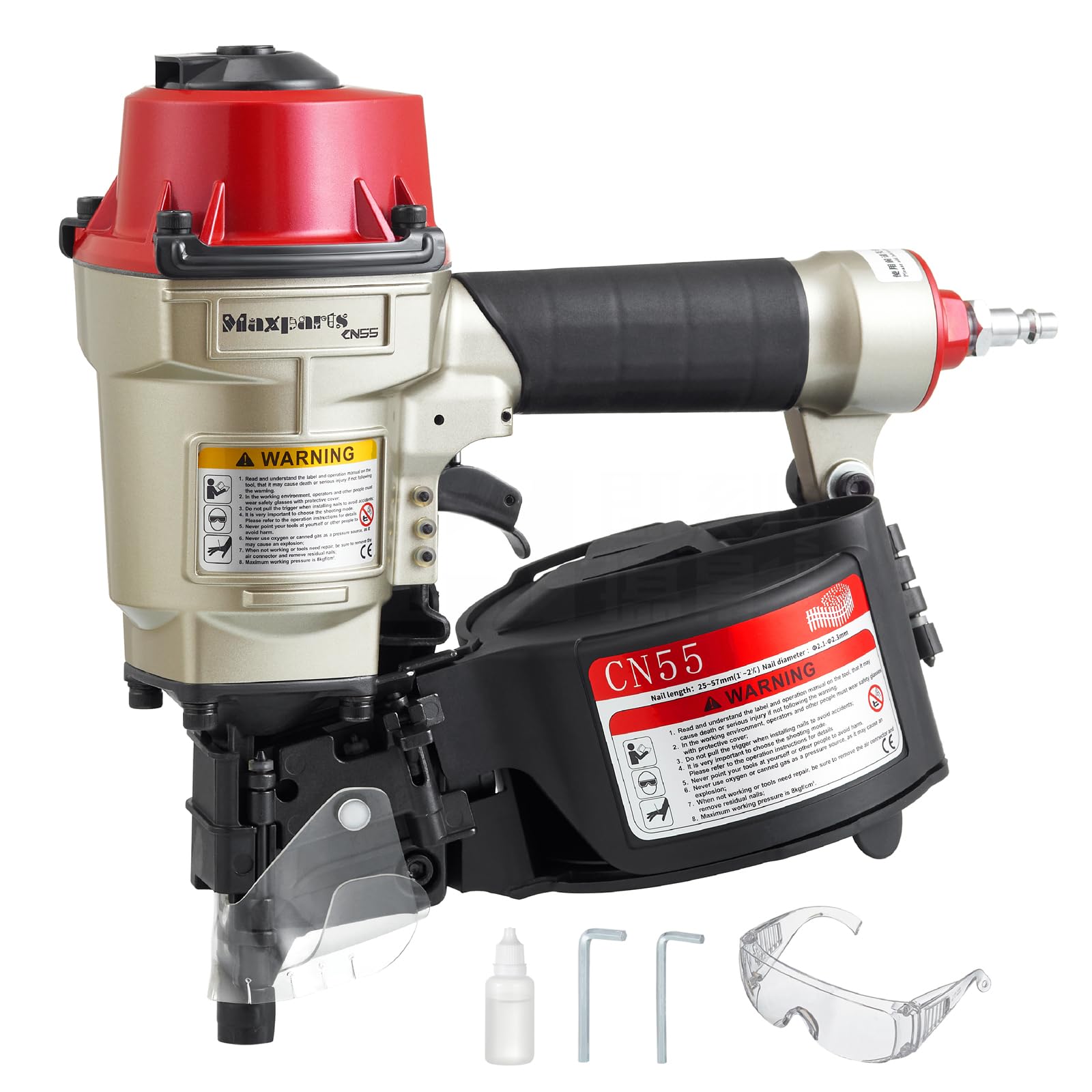 Maxparts Coil Nail Gun CN55, 1 Inch To 2-1/4-Inch Pneumatic Nail Gun ...