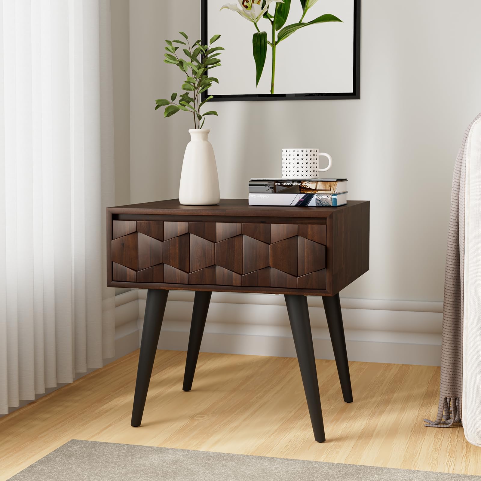 Modway Render Mid-Century Modern End Table Or Nightstand In Walnut at ...