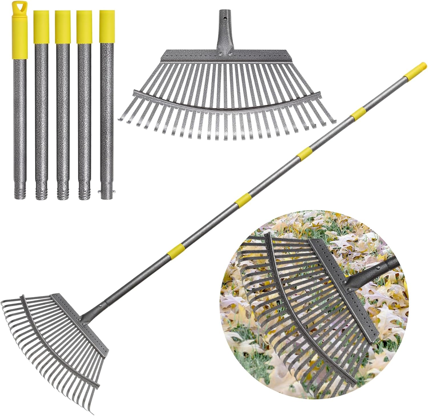 Amazon.com : MASYHLEST Rake for Leaves, Heavy Duty Metal Leaf Rake with ...