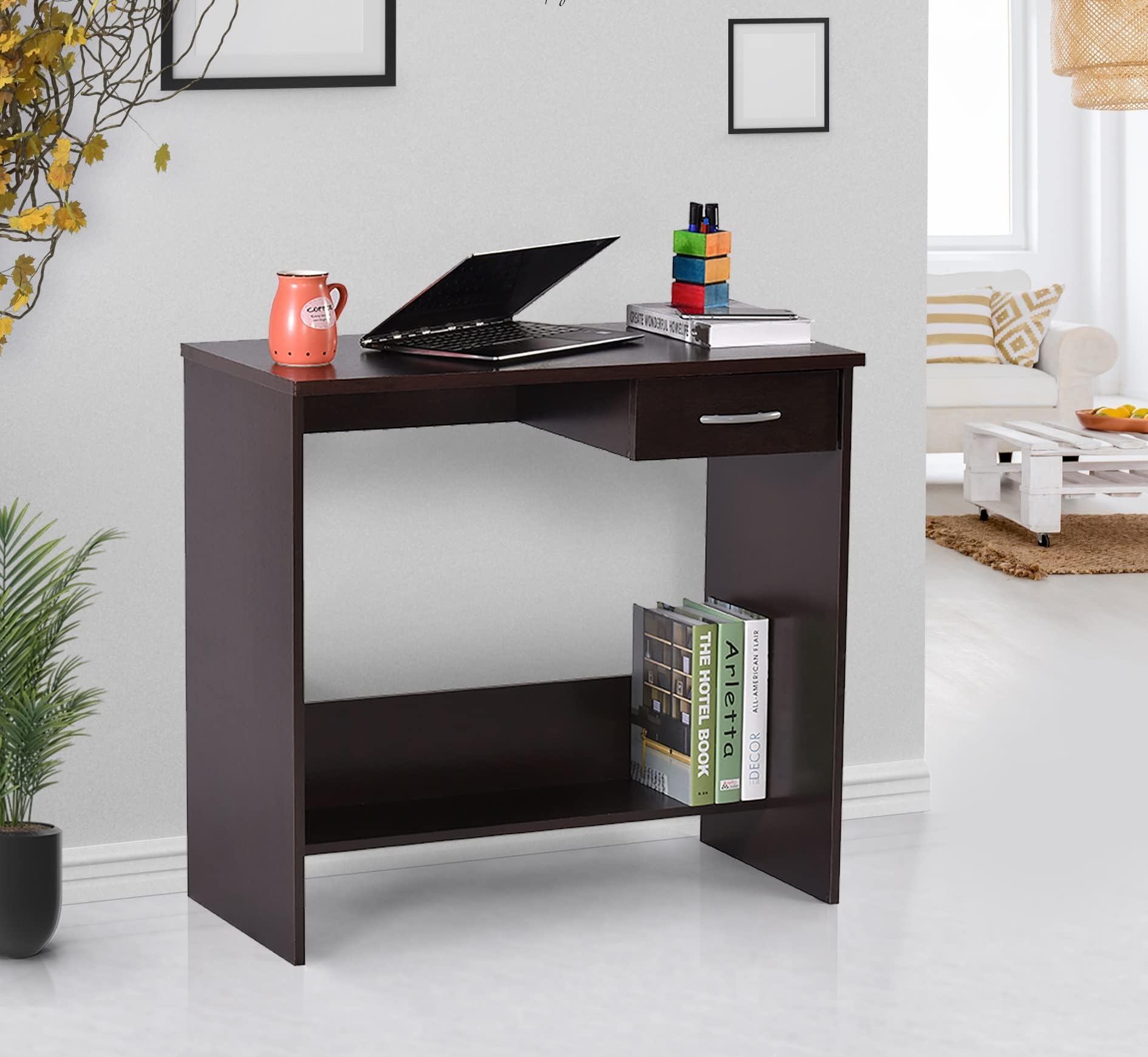 MADE OF EARTH Office Desk Work Table 3x2 feet Engineered Wood Metal ...