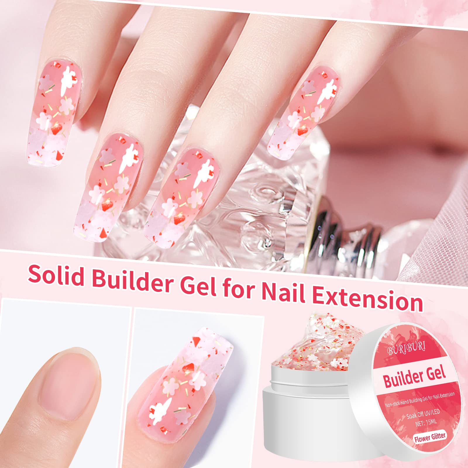 Snapklik.com : BURIBURI Builder Gel For Nails Clear Pink Nude White Nail Extension Gel Non ...