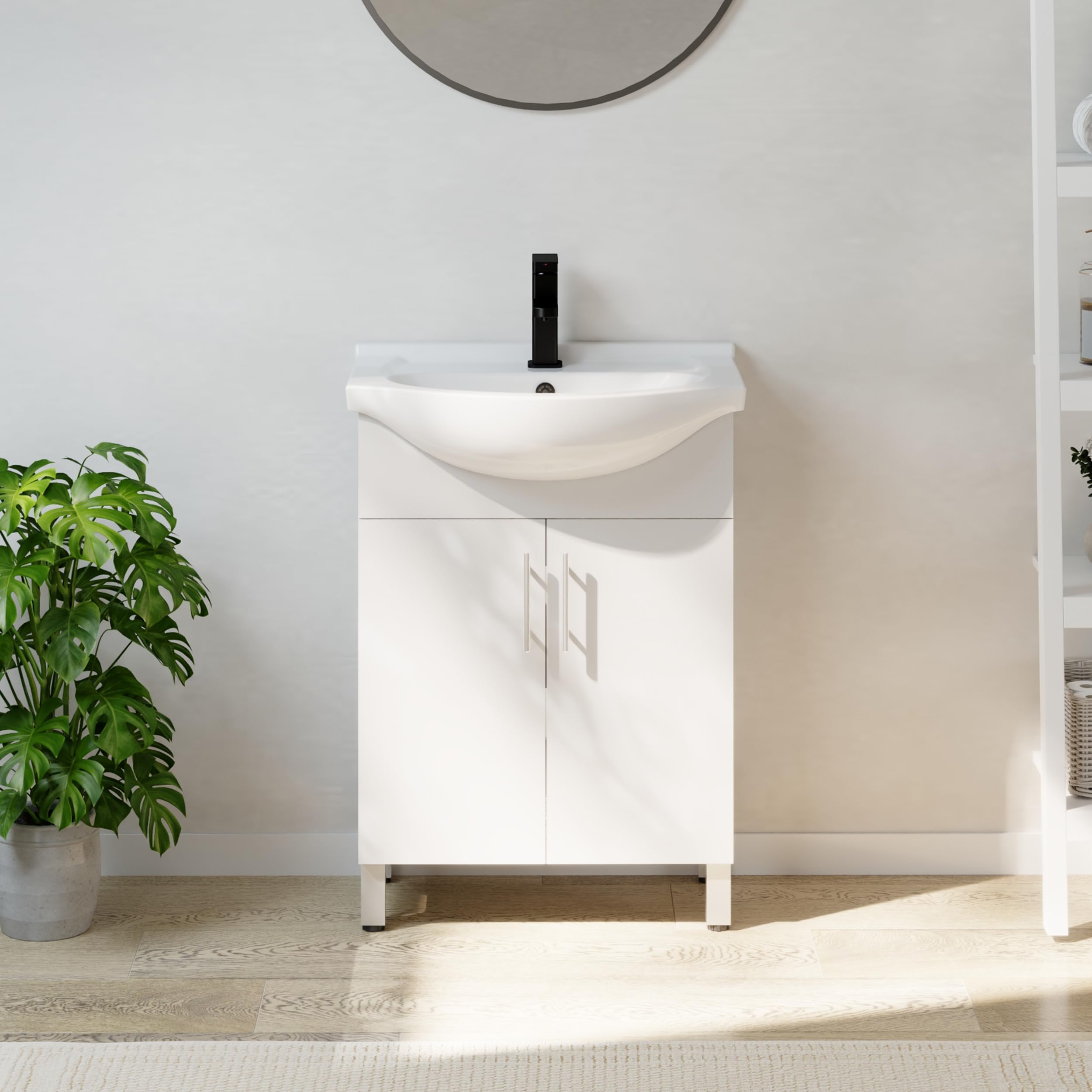 eclife 24" Bathroom Vanities with Belly Bowl Ceramic Sink Combo Set ...