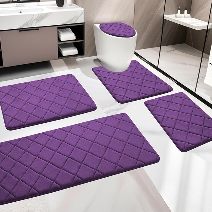 Amazon.com: YIHOUSE Purple Bath Rug Set, 5 Piece Soft Non Slip Memory ...