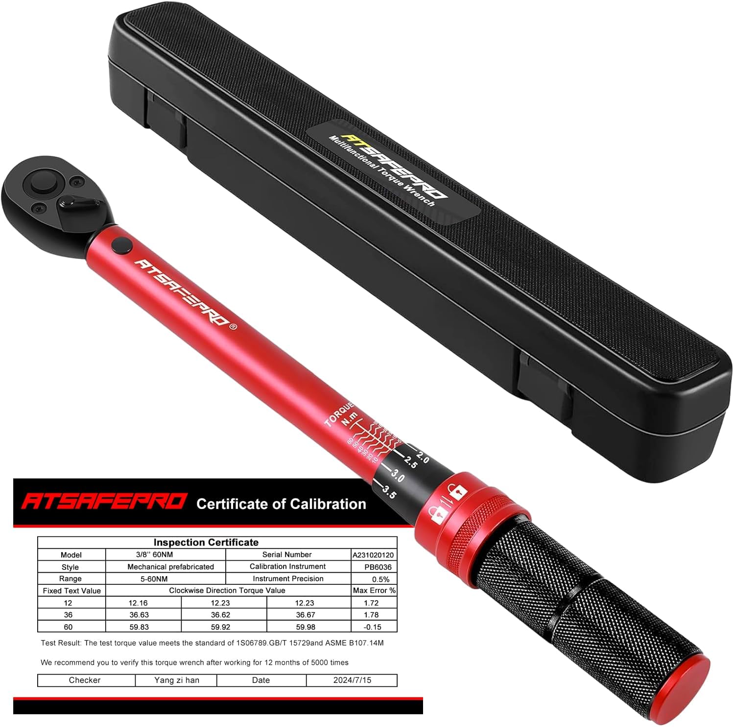 ATsafepro Chiave dinamometrica 3/8'', chiave dinamometrica auto 5-60 Nm ...