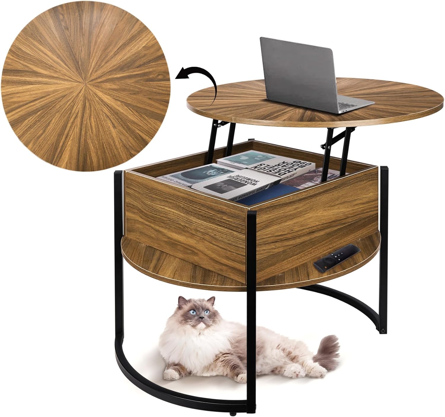 Amazon.com: Mid Century Modern Round Lift Top Coffee Table for Living ...