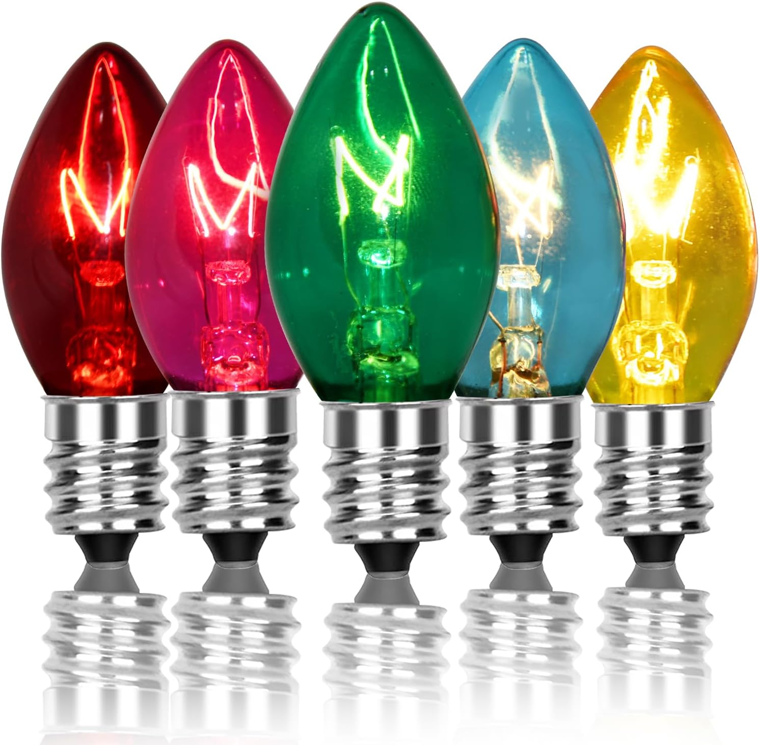 Bokoiuu C7 Multicolor Christmas Replacement Bulbs, 25 Pack Vintage ...
