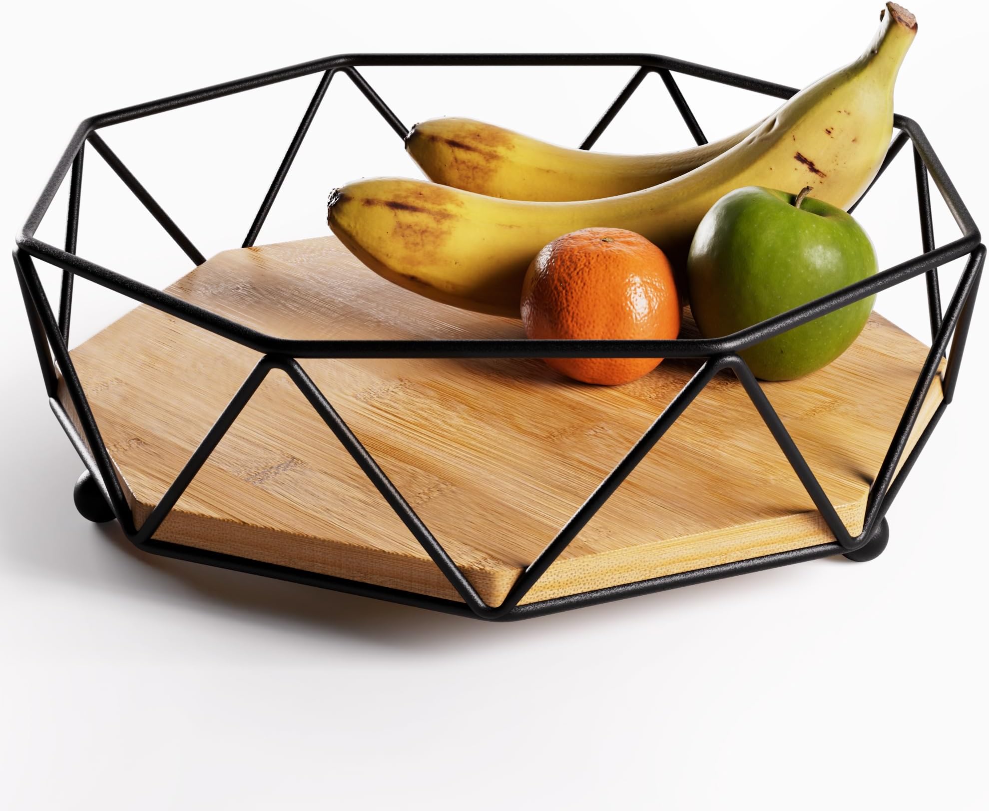 Amazon.com: Fruit Bowl for Kitchen Counter - 12"W Metal & Wood Modern ...