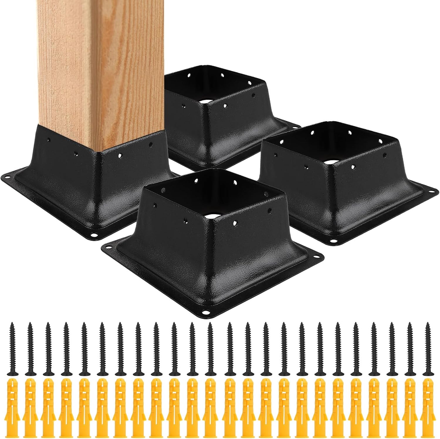 4" x 4" Post Base, 4PCS Black Square Deck Post Base with Screws, Post ...