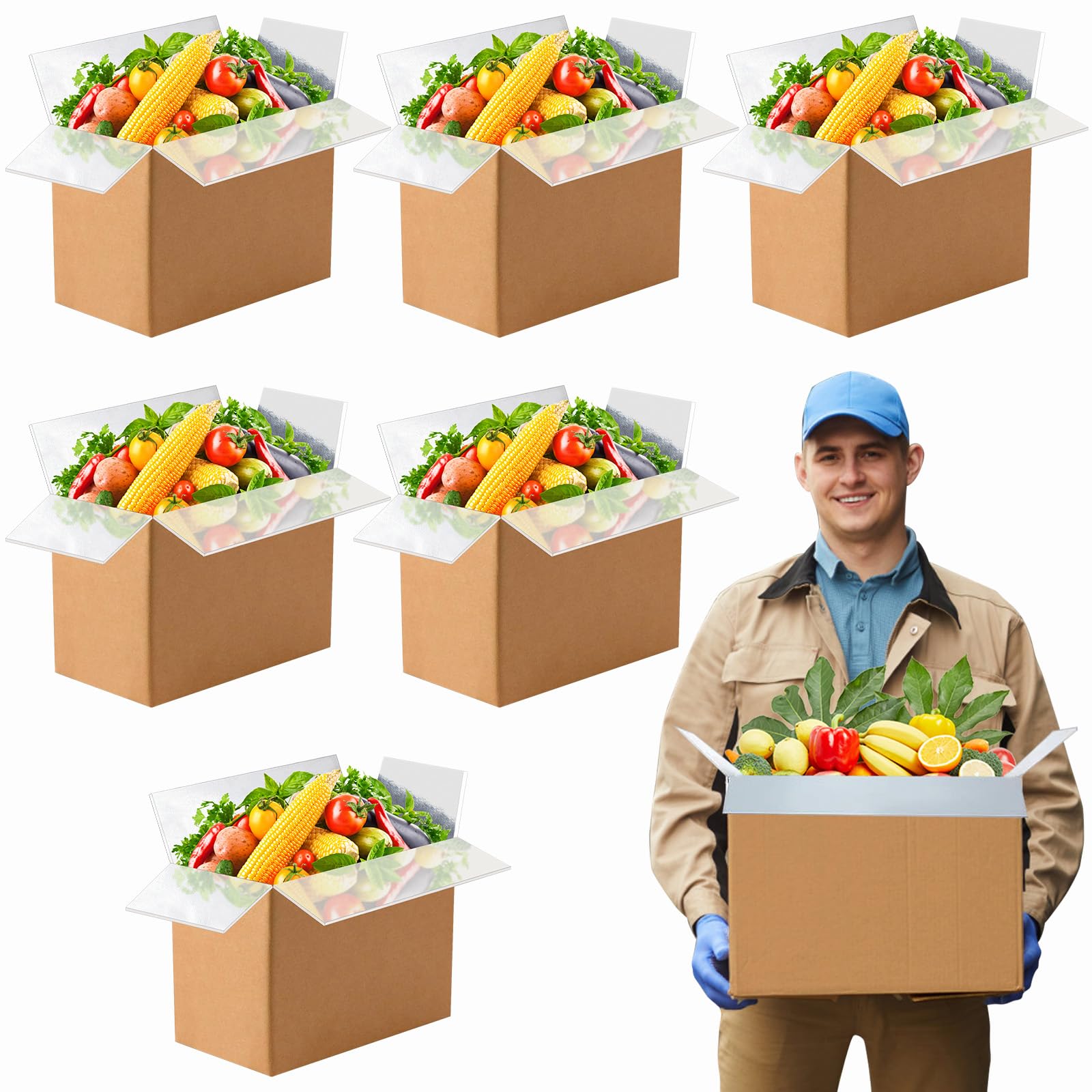 6 Pieces Insulated Shipping Boxes with Aluminum Foil Liner,Thermo Chill ...