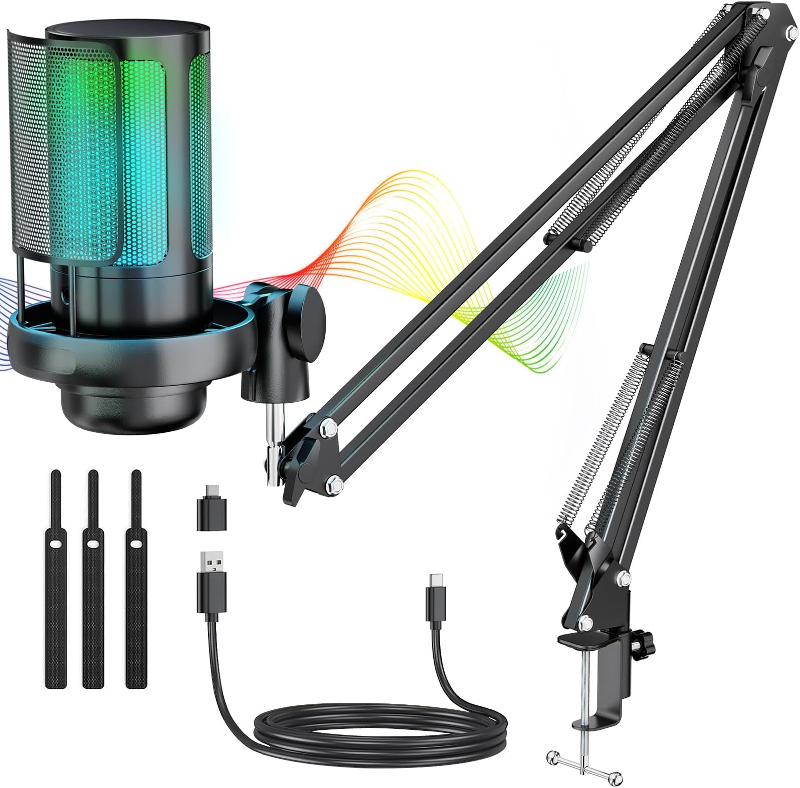 Kasonic Microphone RGB pour Gaming avec Bras Articulé, Microphone à ...