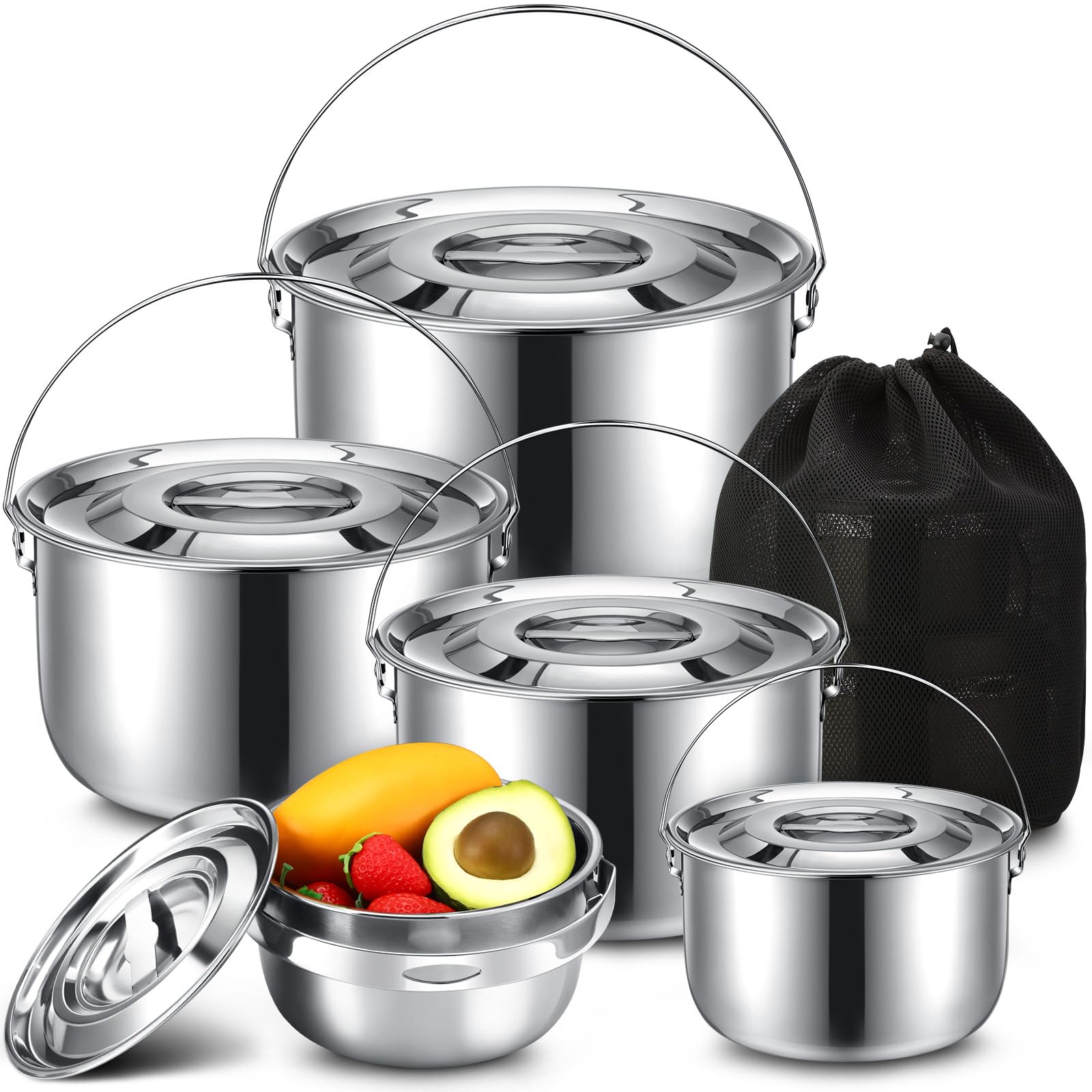 Nuogo 4 Piece Camping Cookware Set 304 Stainless Steel Campfire Pots ...