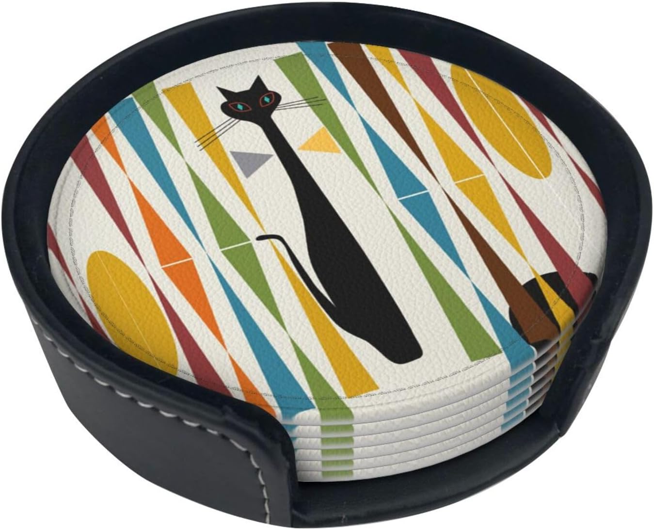 Amazon.com | Mid-Century Modern Art Cat Printed Leather Coasters Set of ...