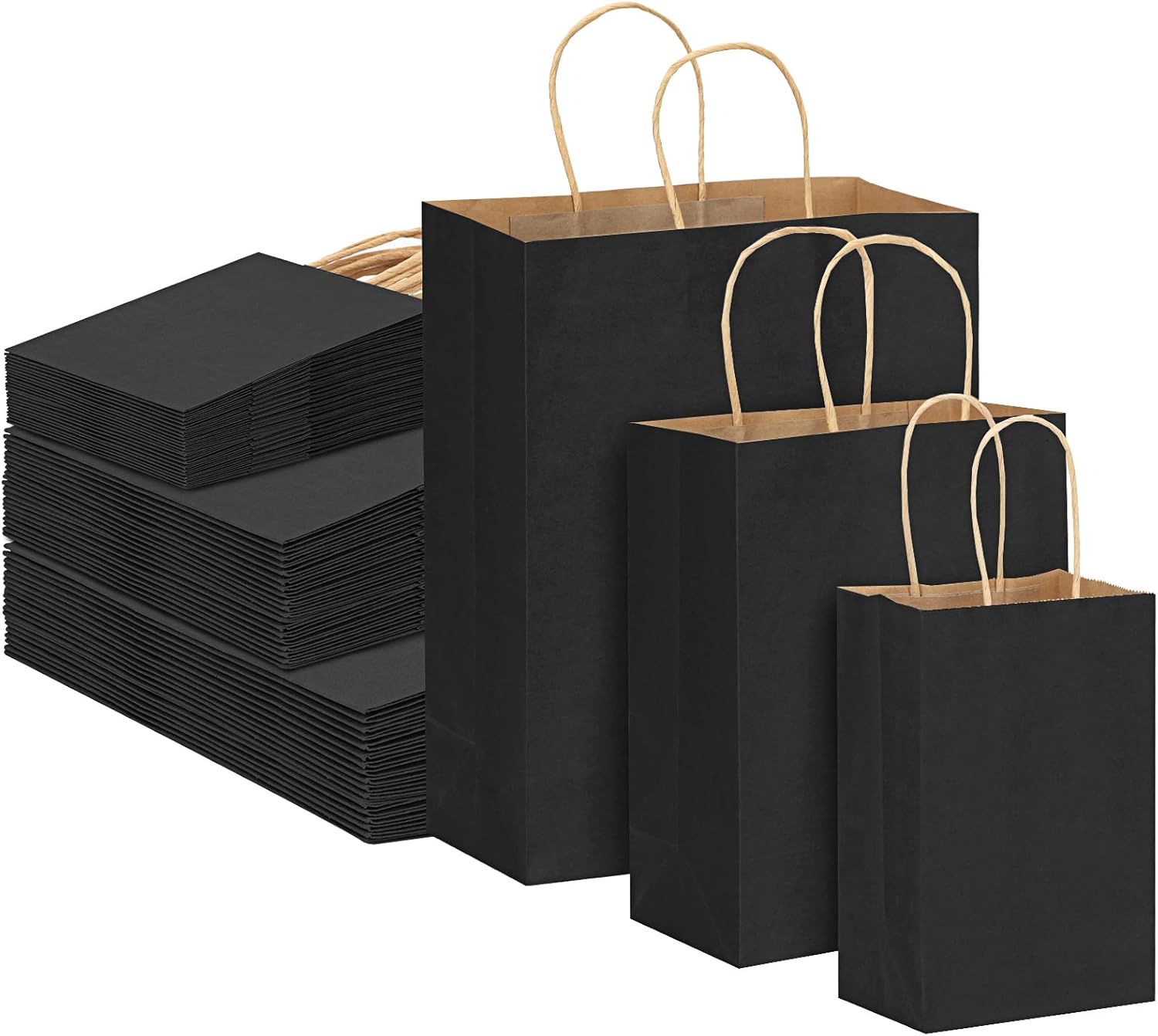 Amazon.com: Moretoes 75pcs Black Gift Bags with Handles, (8-10-12inch ...