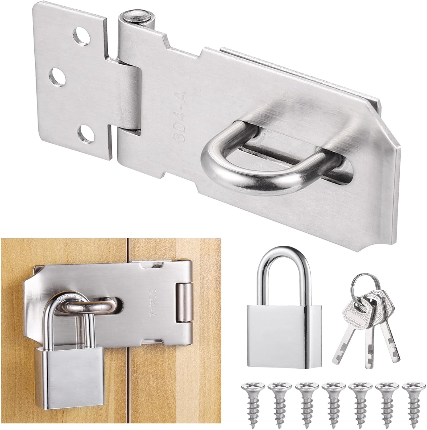 3 Inch Door Hasp Latch Lock with Padlock, 90-Degree Gate Latch with ...