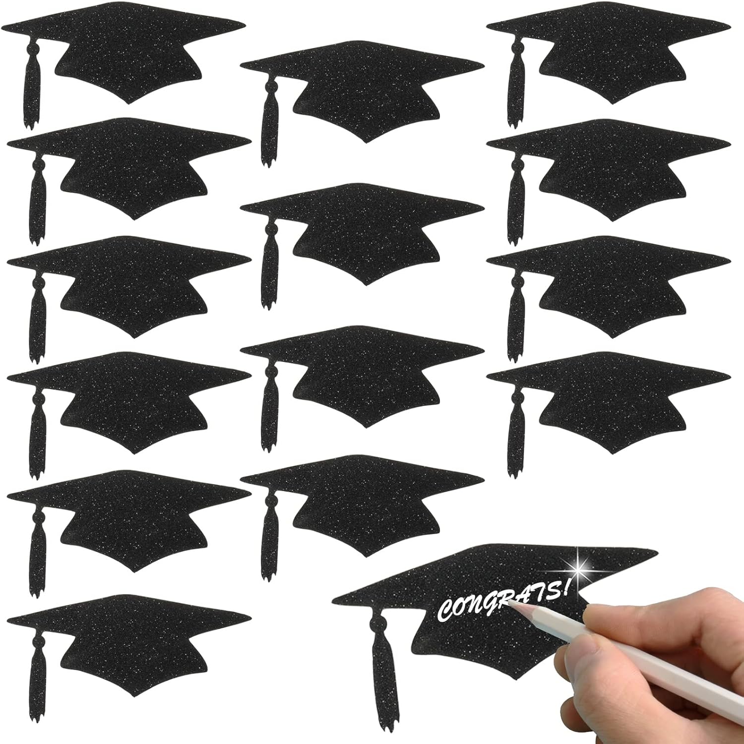 Amazon.com: 36 Pieces Grad Caps Confetti Black Glitter Grad Caps ...