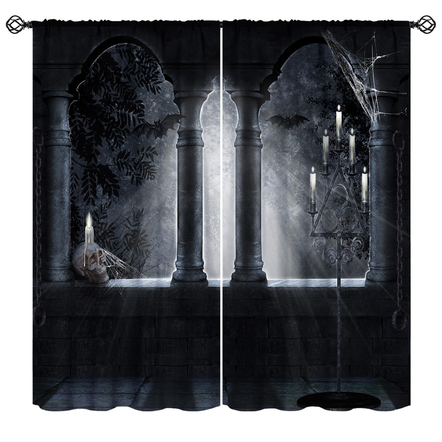 Amazon.com: JanJCurt Gothic Blackout Curtains,Vintage Castle Skull ...