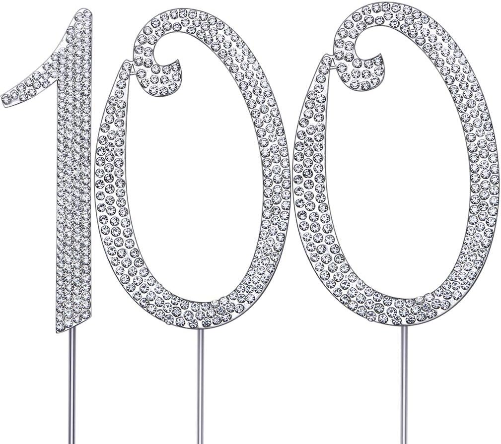 Amazon.com: MAGJUCHE Silver 100" Crystal Cake Topper, Number 100 ...